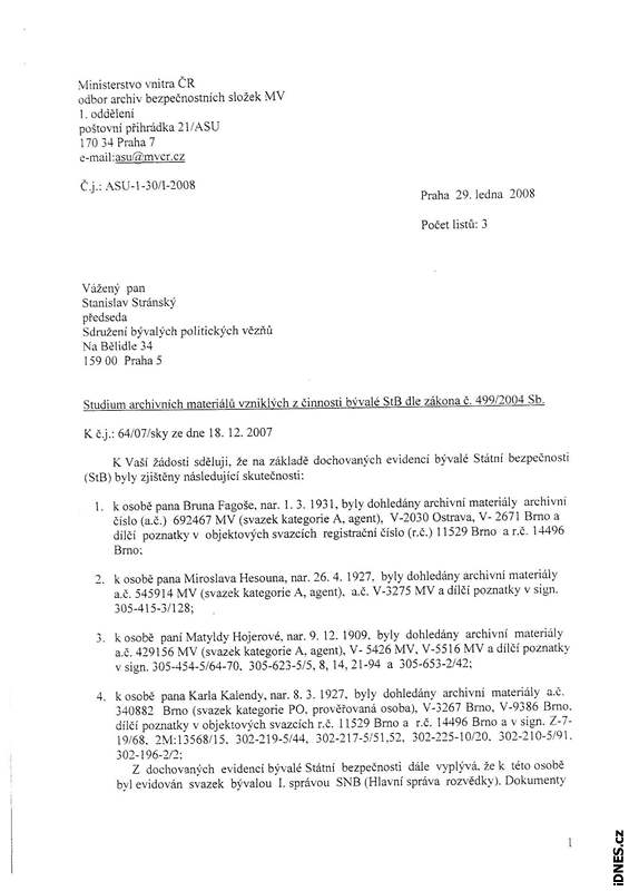 Fotogalerie: Dopis ministerstva vnitra, strana první
