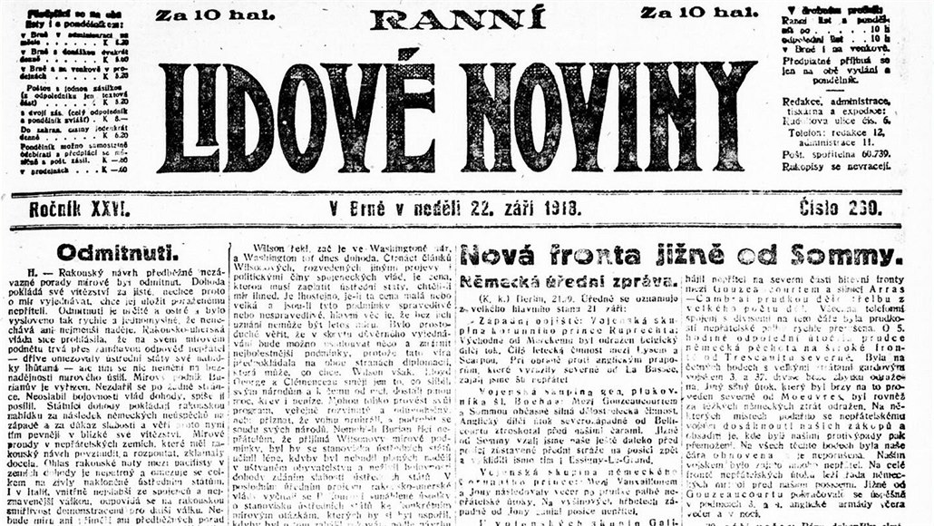 100 let staré Lidové noviny už vyhlížely konec války - iDNES.cz