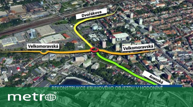Opravu okružní křižovatky v centru Hodonína provází dopravní omezení ...